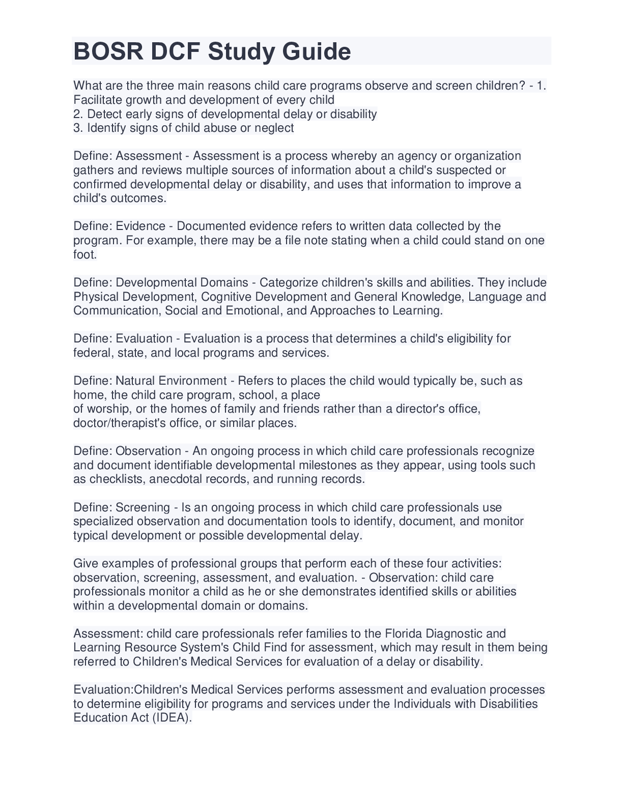 BOSR DCF Study Guide| questions with complete solutions - Scholarfriends